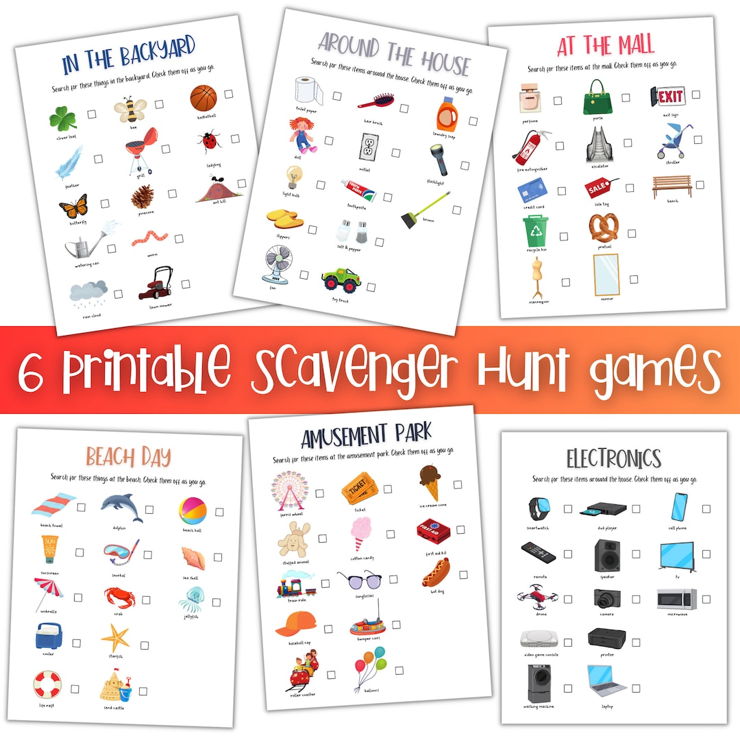 Scavenger Hunt Set of 6, Printable Treasure Hunt Games, Print at Home ...