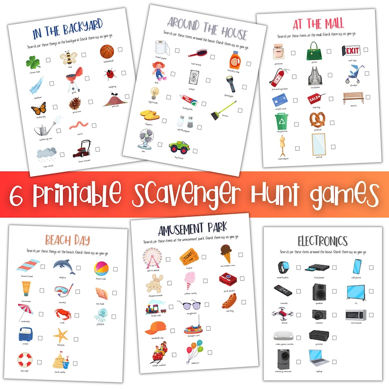 Scavenger Hunt Set of 6, Printable Treasure Hunt Games, Print at Home ...