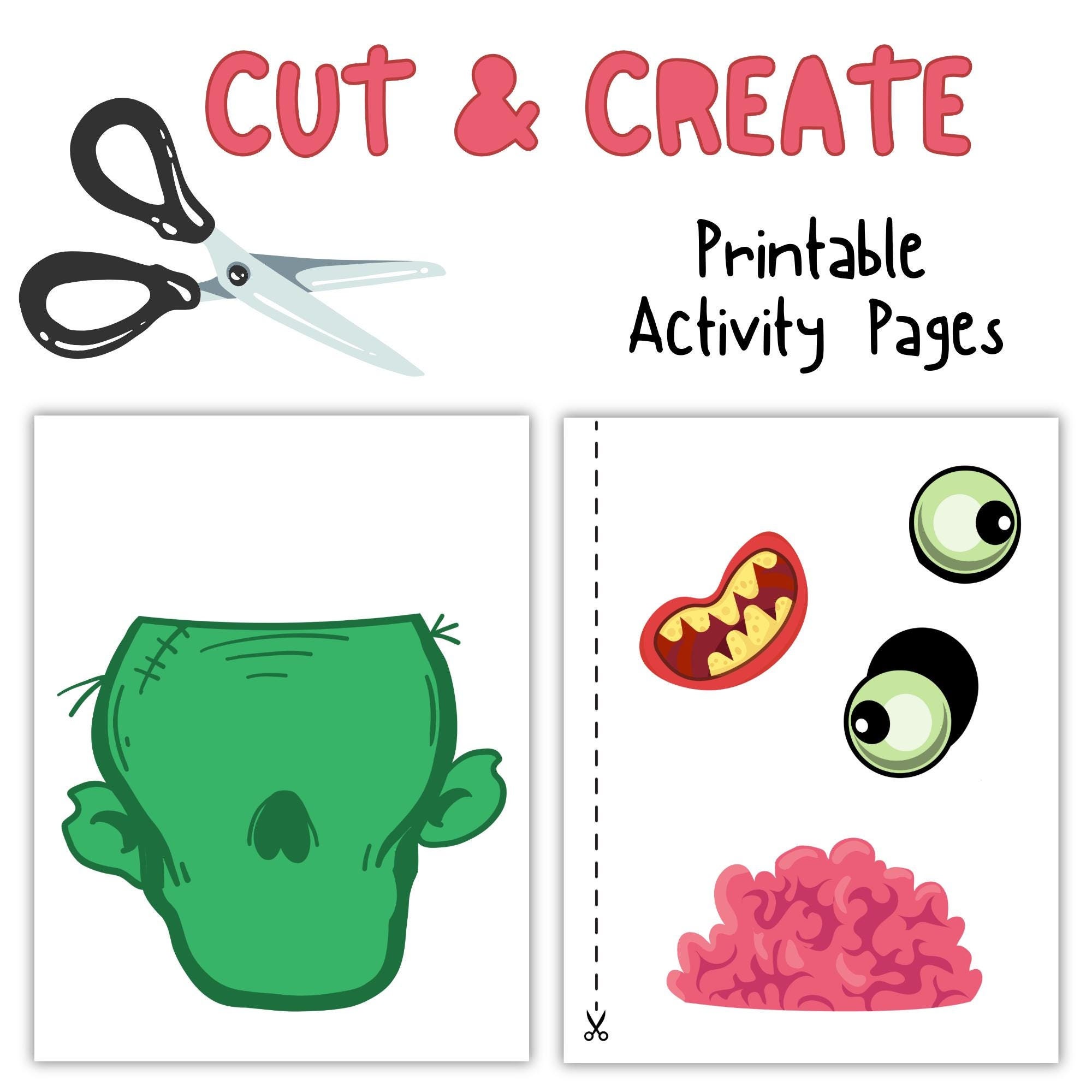 Printable Kids Zombie Halloween Craft, Fun Cut and Paste Activity for ...