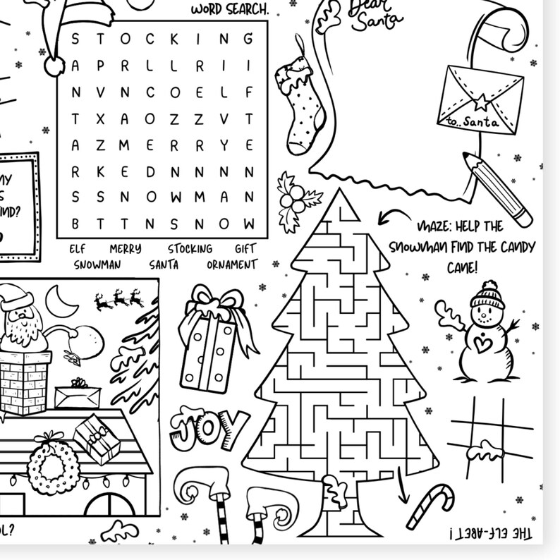 Christmas Activity Placemat Printable, Kids Holiday Games Mat ...