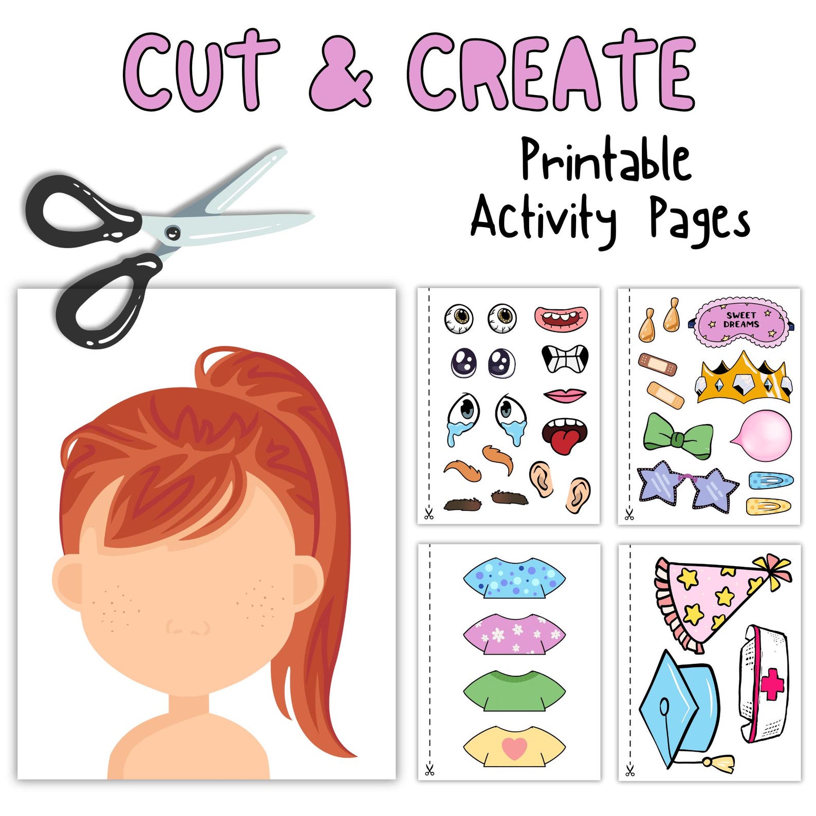Printable Girl Face Avatar Craft Kit for Kids, DIY Character Creation ...
