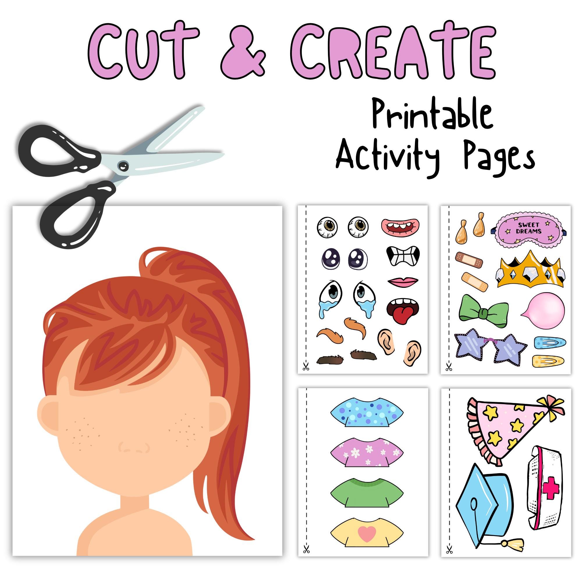 Printable Girl Face Avatar Craft Kit for Kids, DIY Character Creation ...