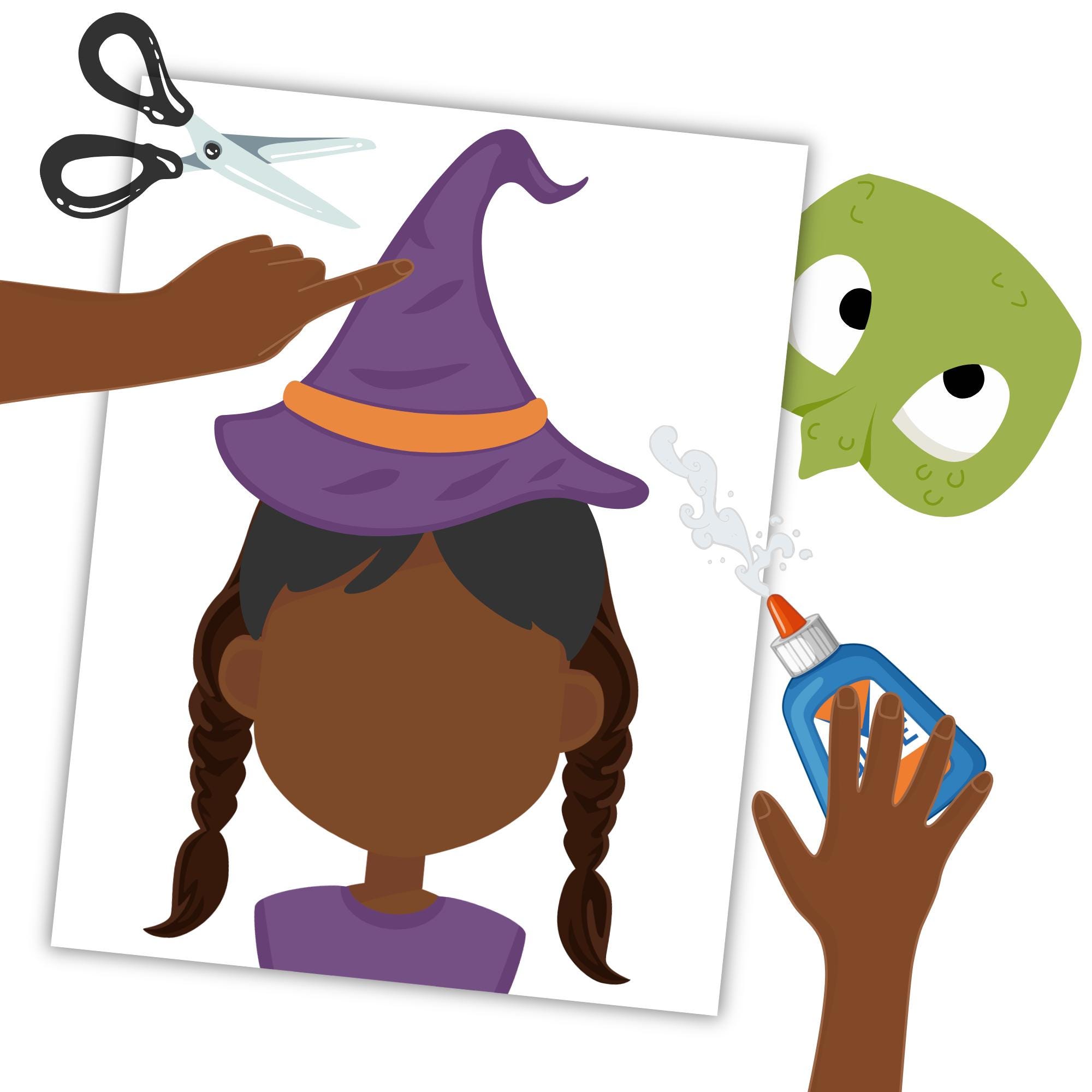 Printable Young Witch Cut and Paste Halloween Craft for Kids, DIY ...