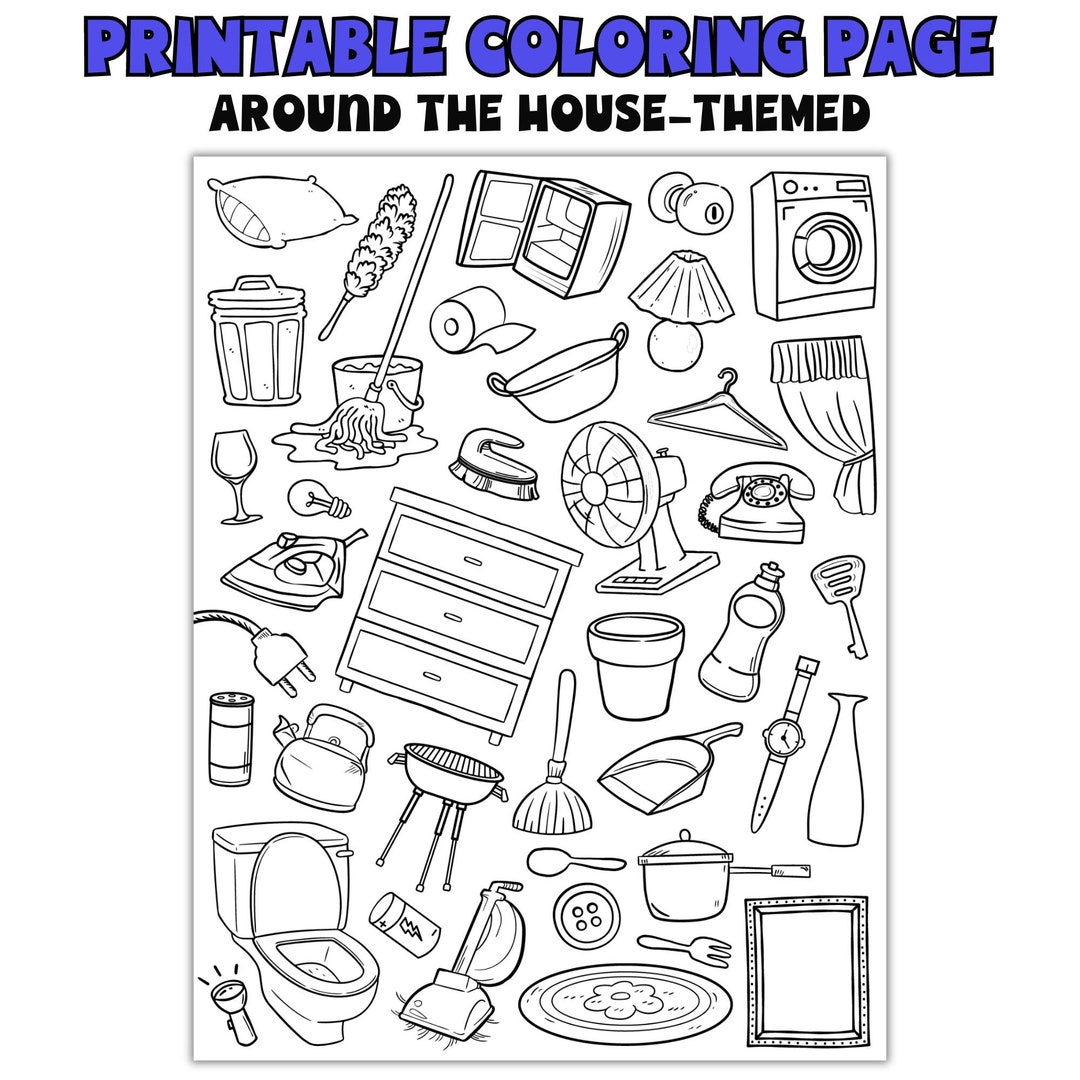 Printable Around the House Doodle Coloring Page for Kids and Adults ...