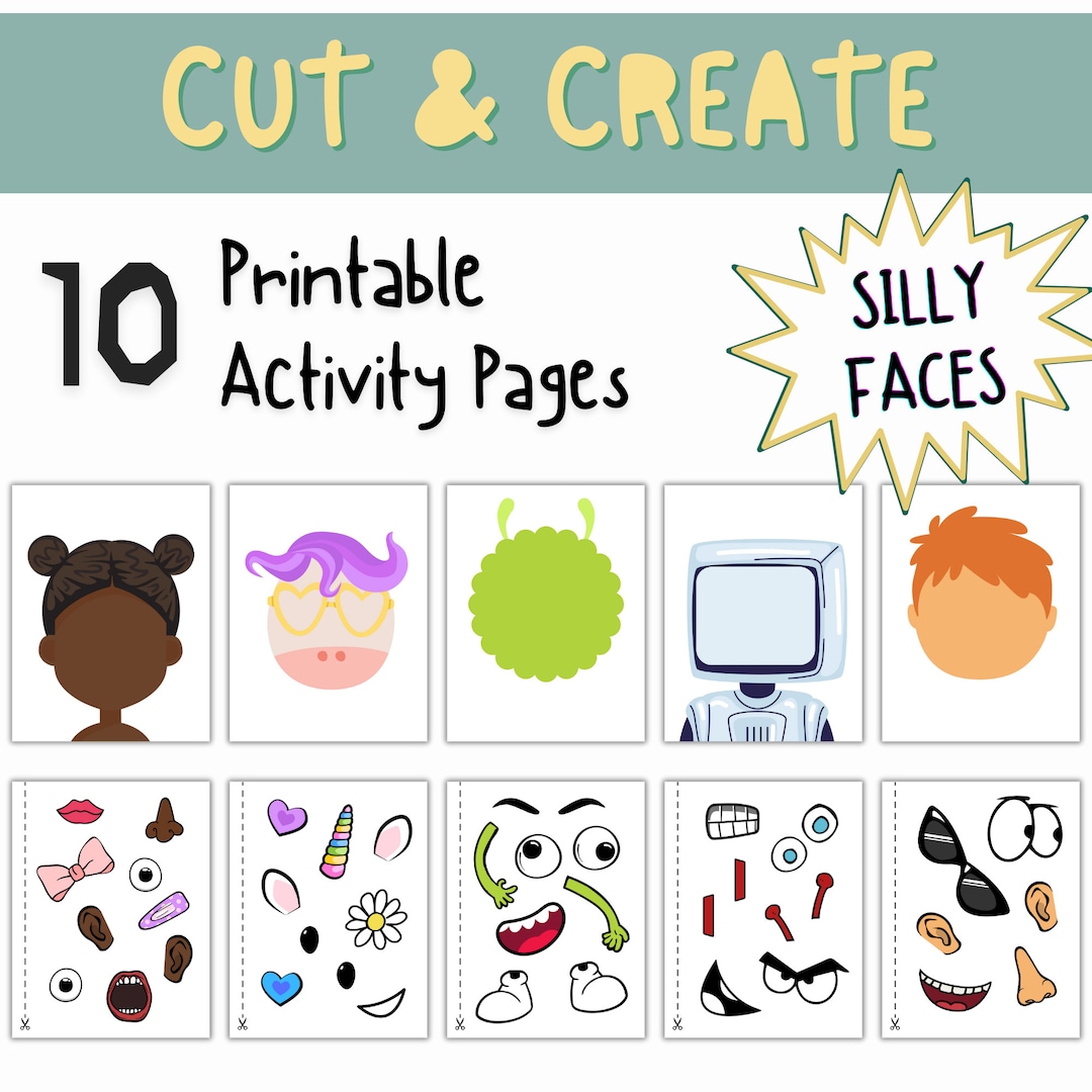 Cut and Create, Printable Crafts for Kids, Silly Faces - Etsy