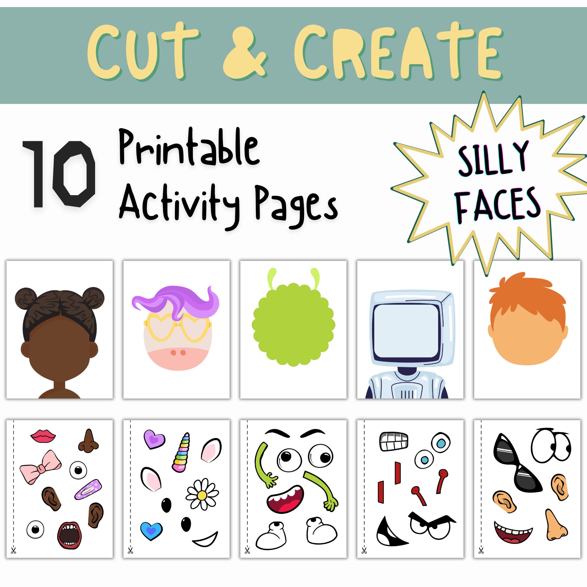 Cut and Create, Printable Crafts for Kids, Silly Faces - Etsy