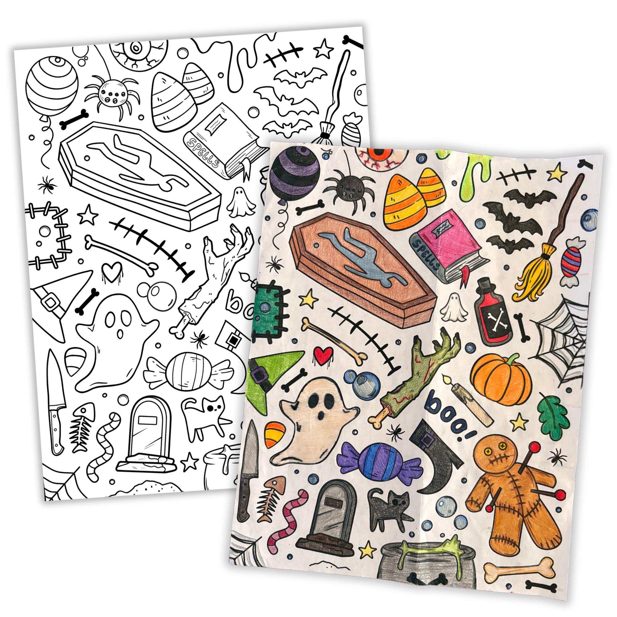 Fall Doodle Printable Coloring Pages, Set of 2 Autumn & Halloween ...