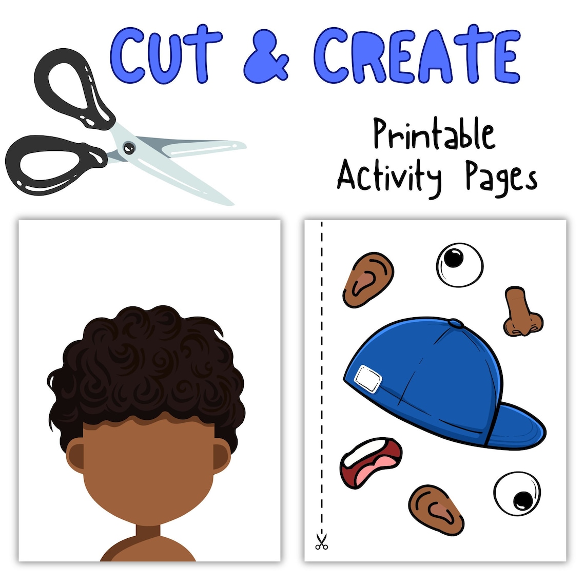 Printable Boy Face Cut and Paste Activity Set, Fun DIY Craft for Kids ...