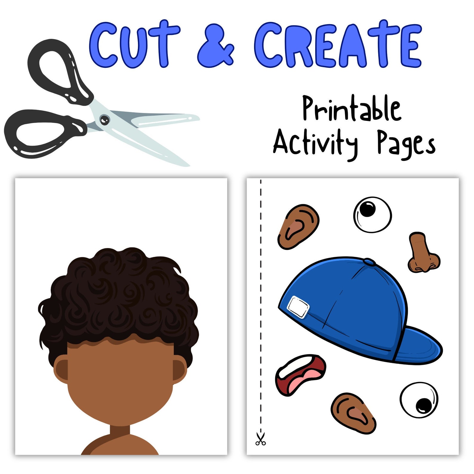 Printable Boy Face Cut and Paste Activity Set, Fun DIY Craft for Kids ...