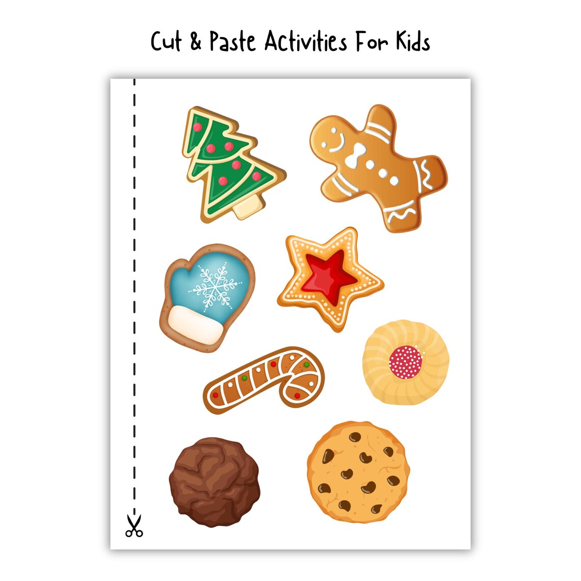 Printable Holiday Cookies Cut & Paste Craft for Kids, Fun Winter ...