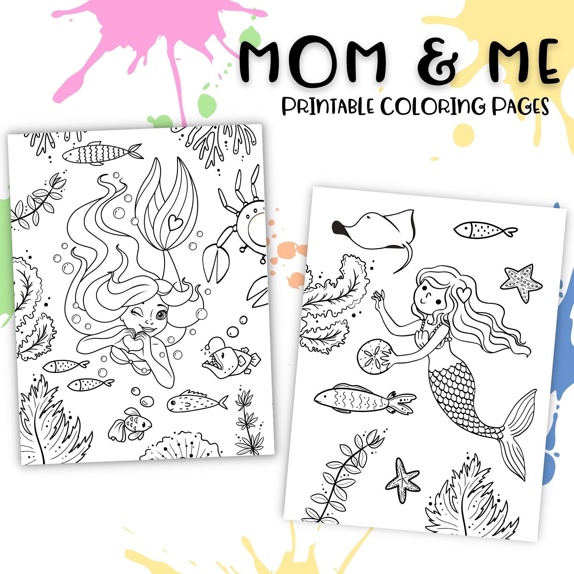 Mom and Me, Printable Mermaid Coloring Sheets, Instant Download - Etsy