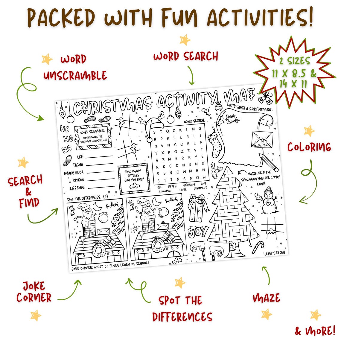 Christmas Activity Placemat Printable, Kids Holiday Games Mat ...