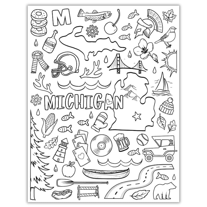Michigan Doodle Coloring Page, Printable Art for All Ages - Etsy