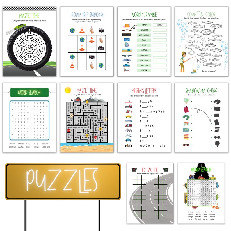 Printable Road Trip Activities, Travel Games and Puzzles for Kids - Etsy