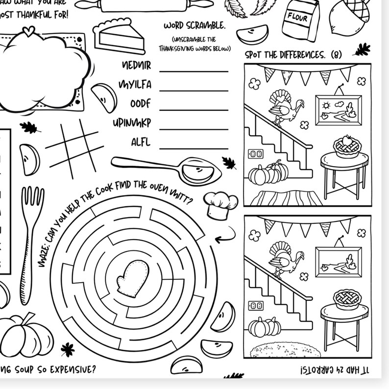 Thanksgiving Activity Placemat Printable, Fun Holiday Games & Coloring ...
