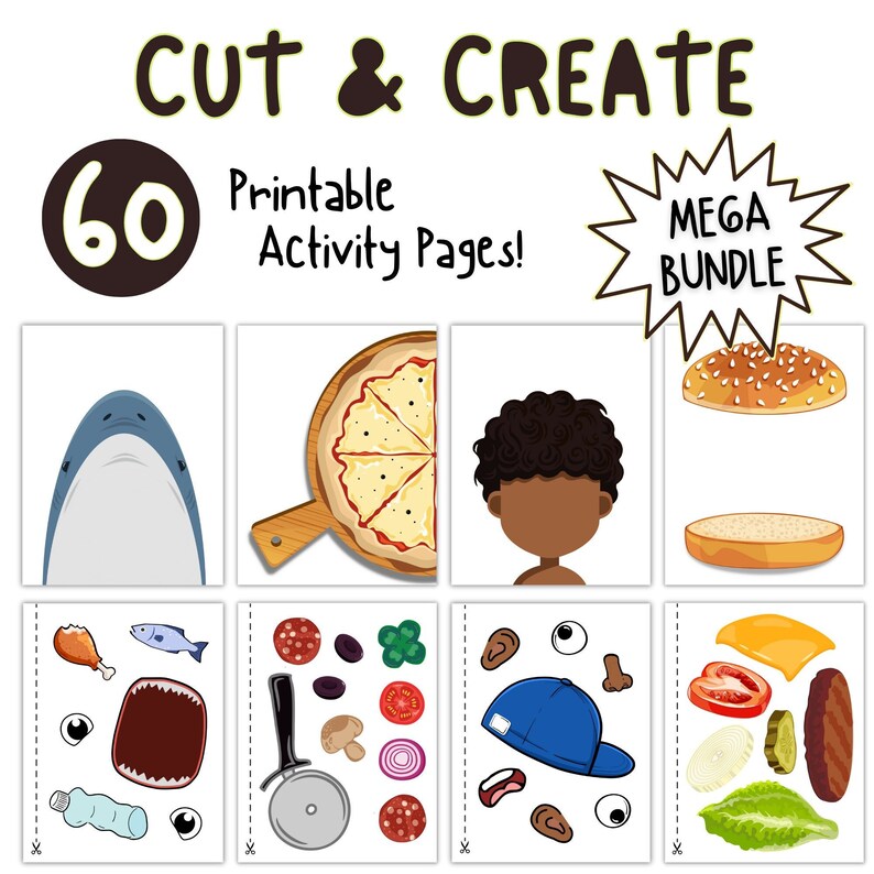 Food and Silly Faces Cut and Create Mega Bundle, Creative Cut and Paste ...