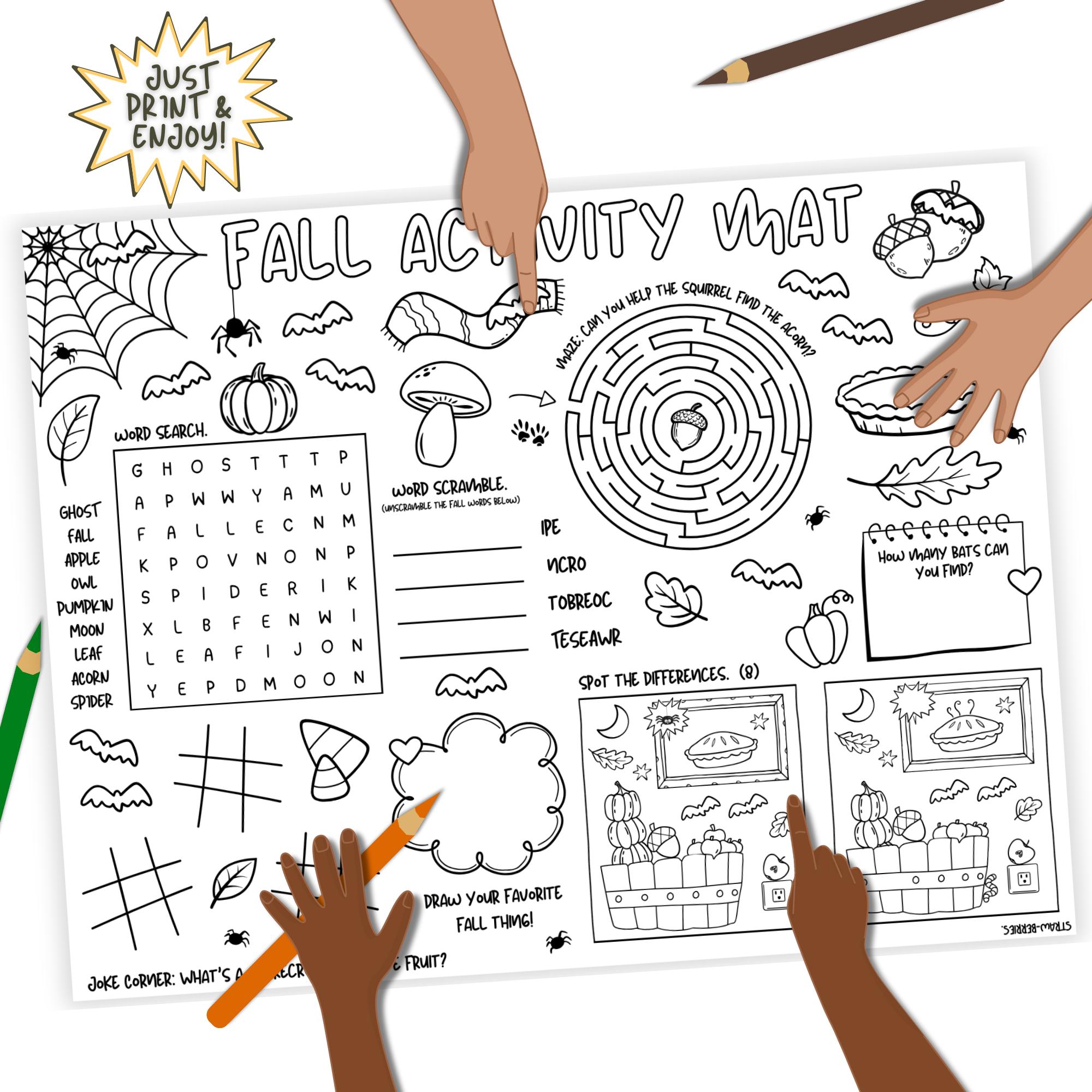 Printable Fall Placemat for Kids, Fun Activity Mat With Maze, Word ...