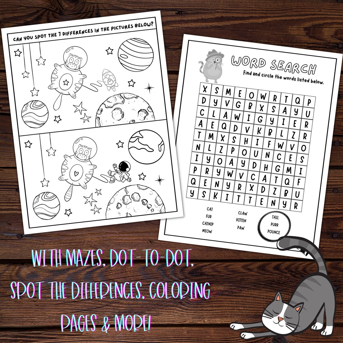 Cat Activity Pages for Kids - Etsy