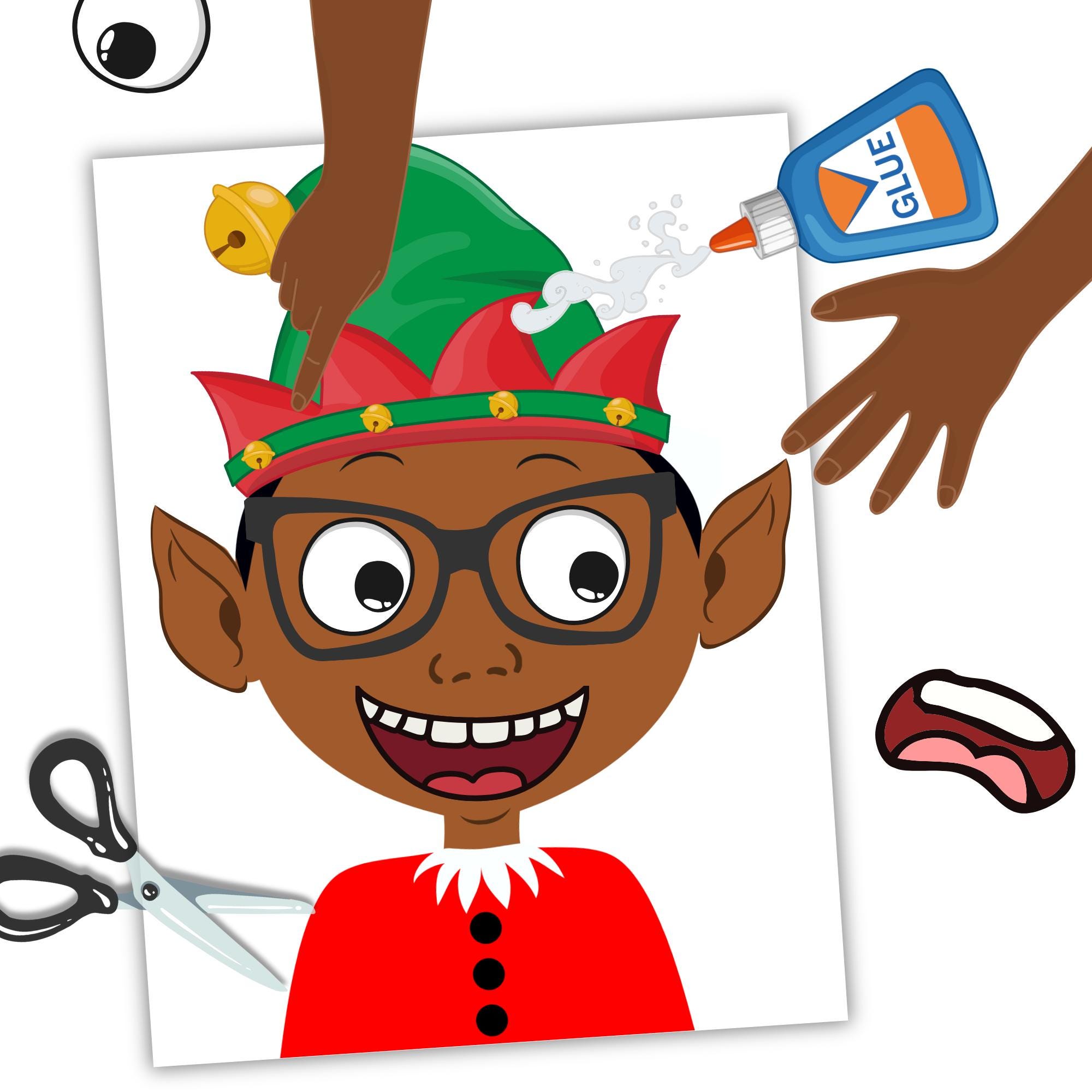 Boy Elf Cut & Paste Craft for Kids, Fun Holiday Activity, DIY Christmas ...