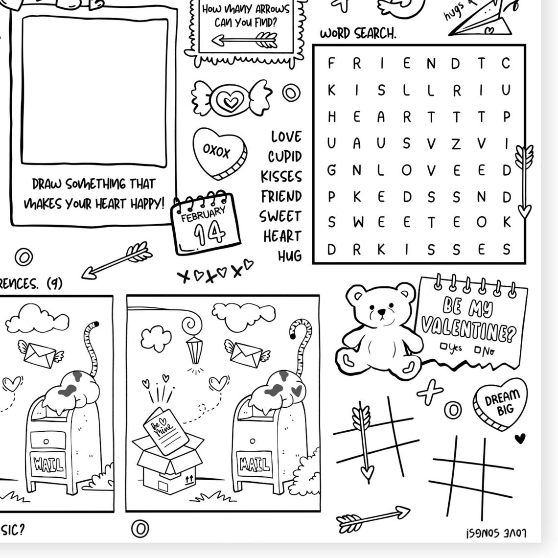 Valentine’s Day Activity Placemat for Kids, Printable Valentine Maze ...
