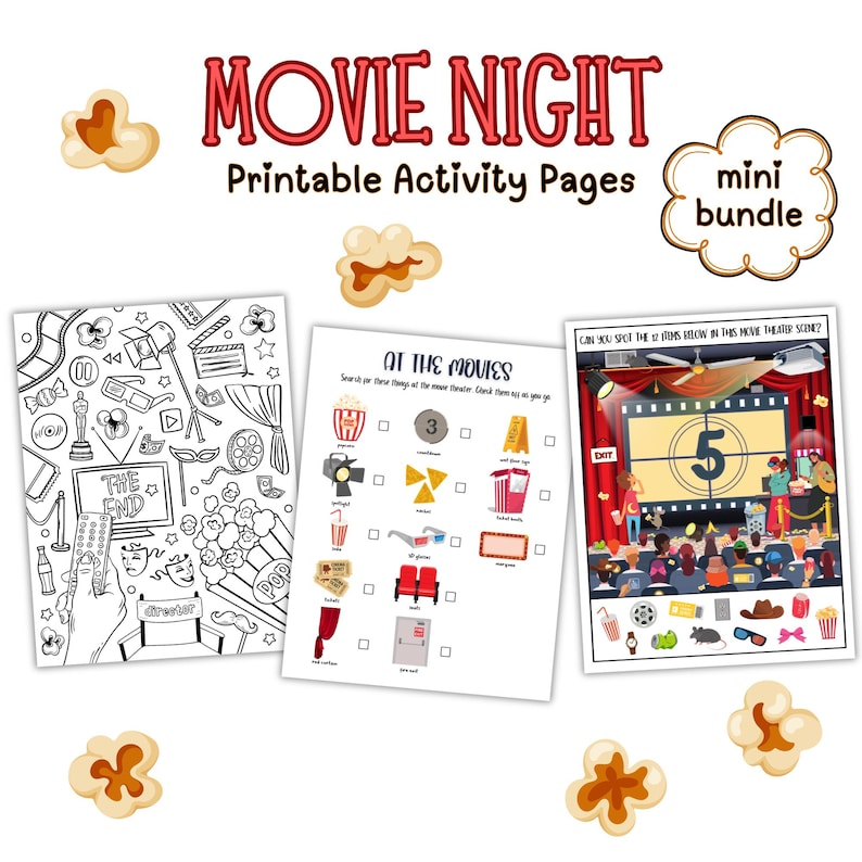 Movie Night Themed Activity Pages, Fun & Engaging Activities for Family ...