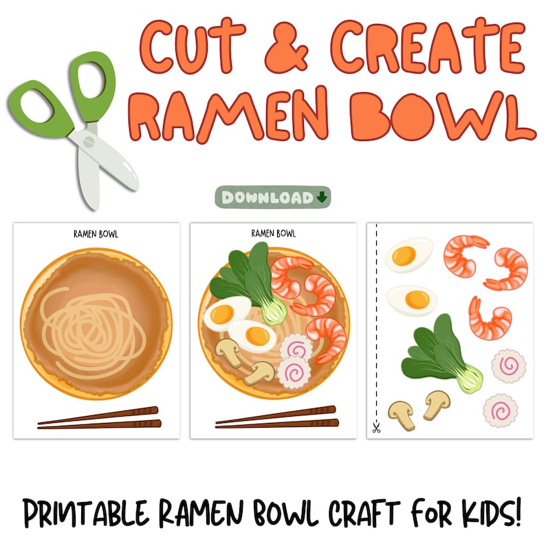 Ramen Bowl Cut & Create, Printable Food Activity for Kids, Pretend Play ...