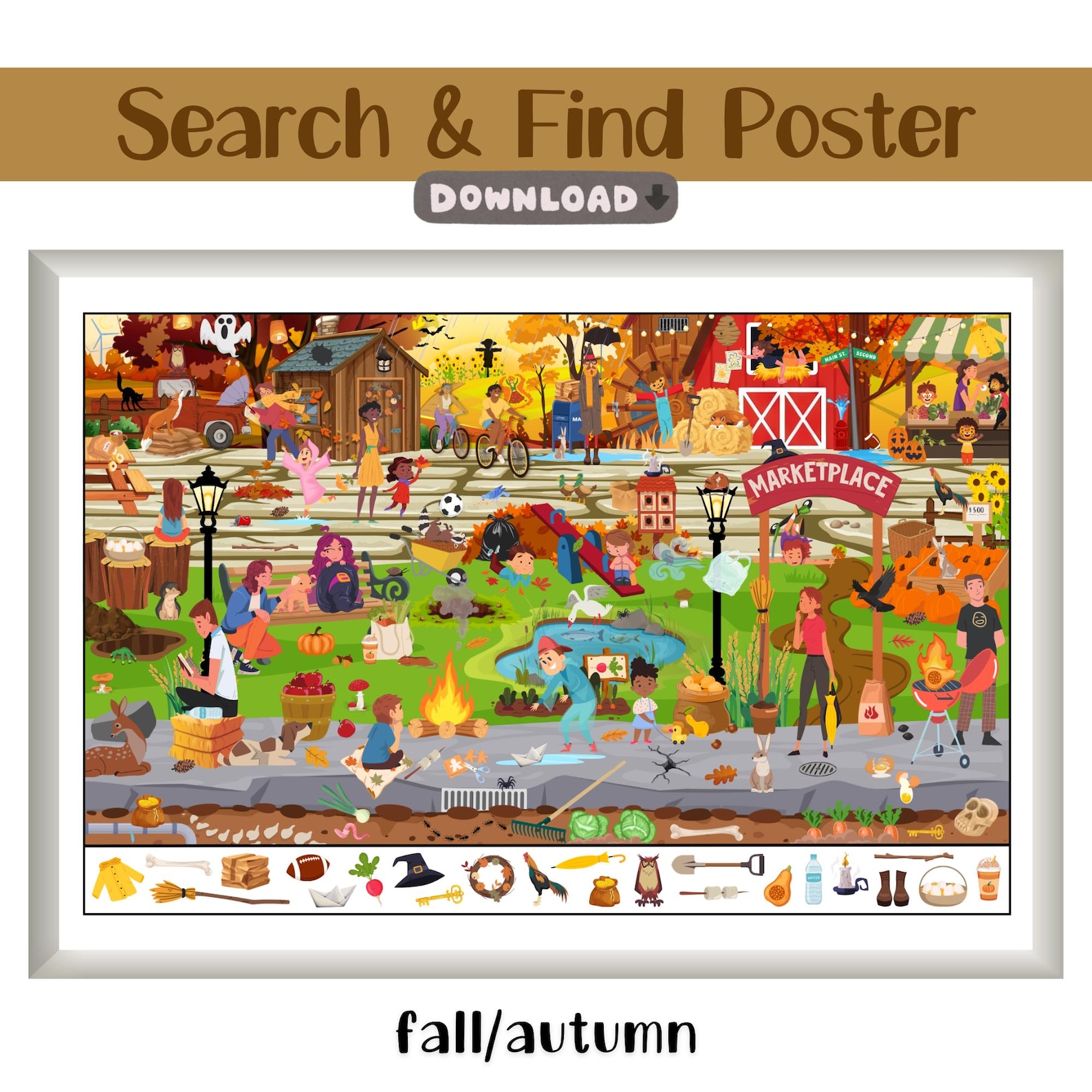 Fall Autumn Search and Find Printable | Hidden Objects Activity Poster ...