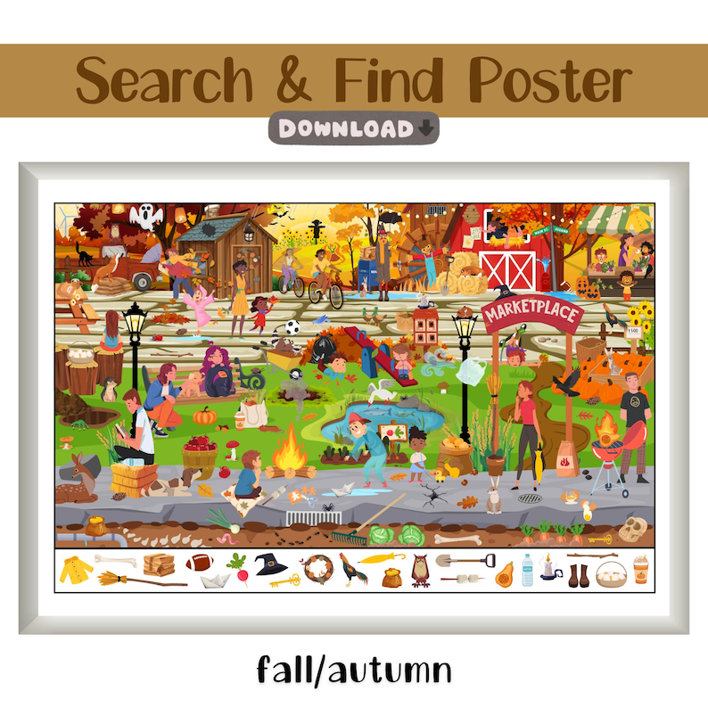 Fall Autumn Search and Find Printable | Hidden Objects Activity Poster ...