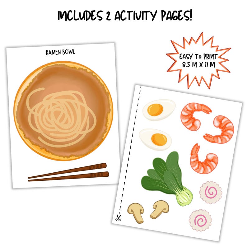 Ramen Bowl Cut & Create, Printable Food Activity for Kids, Pretend Play ...