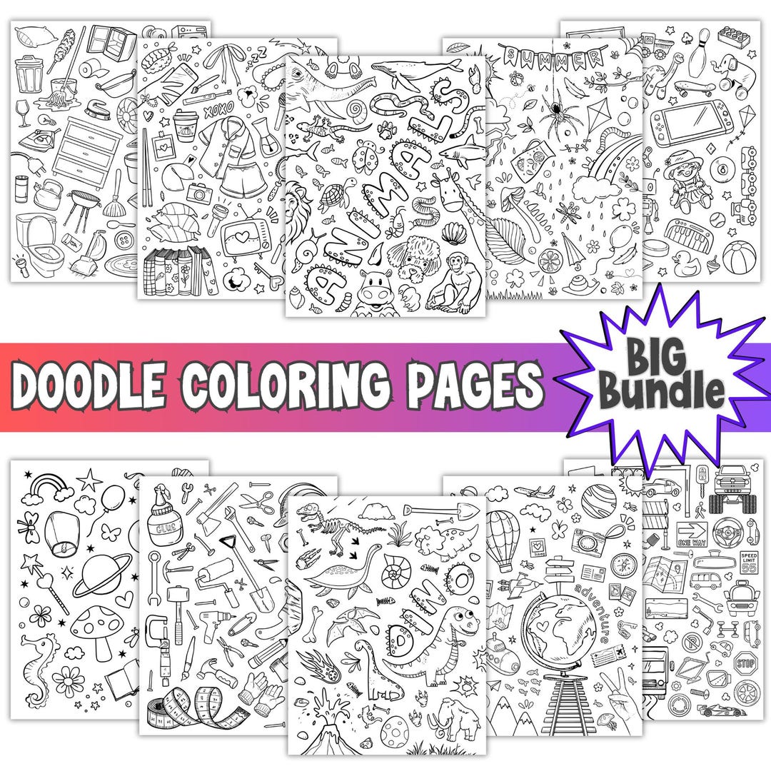 Doodle Coloring Pages Big Bundle, 20 Fun and Unique Coloring Sheets for ...