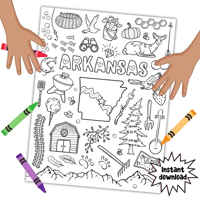 Arkansas Doodle Art Coloring Page, Printable Creative Designs for ...