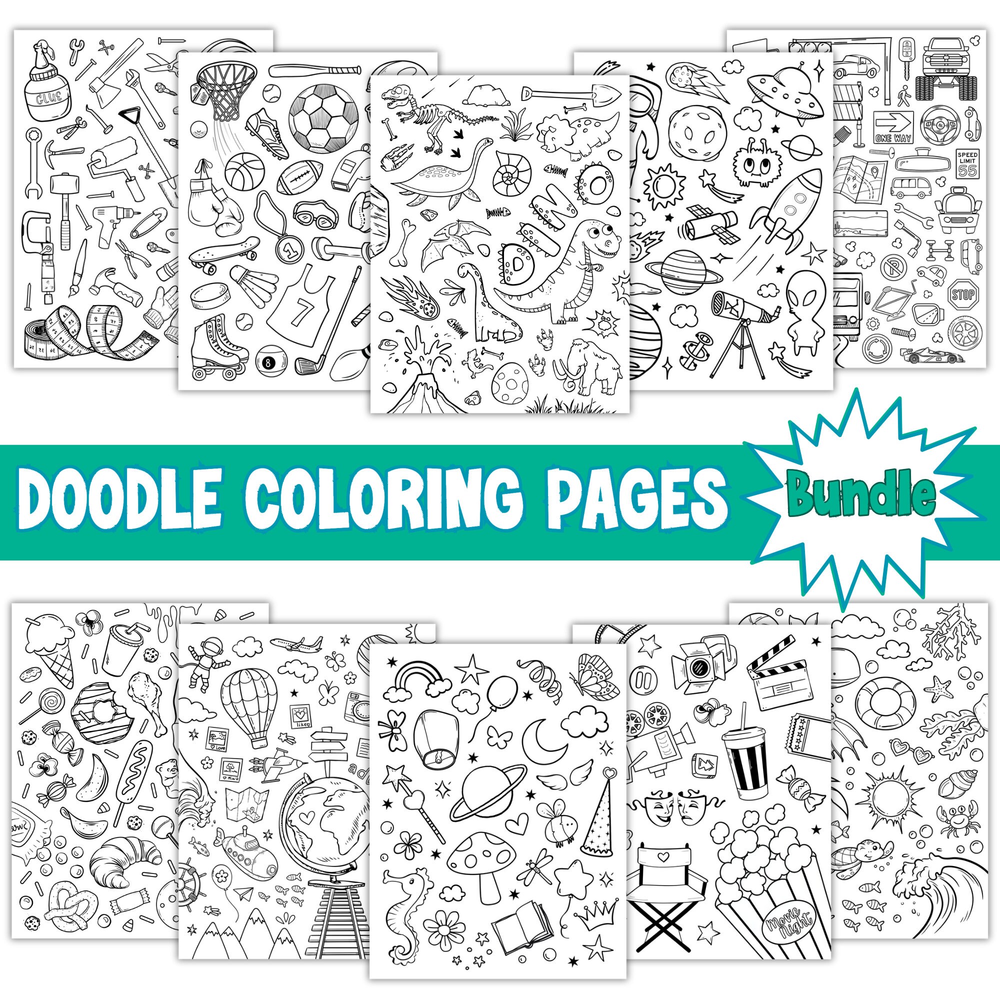 Printable Doodle Coloring Pages Bundle, Fun and Creative Designs for ...
