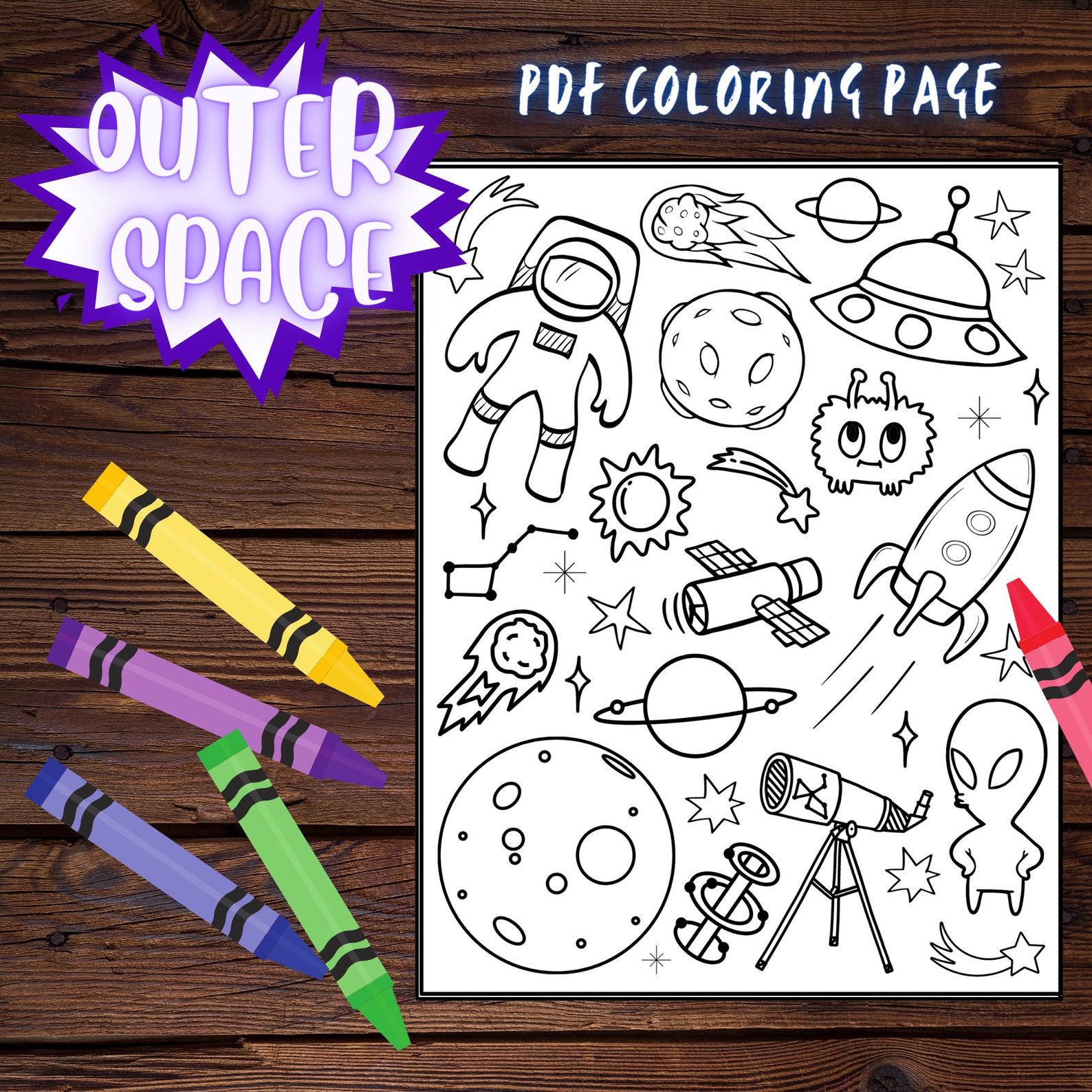 Space Coloring Page, Outer Space Coloring Page for Kids - Etsy