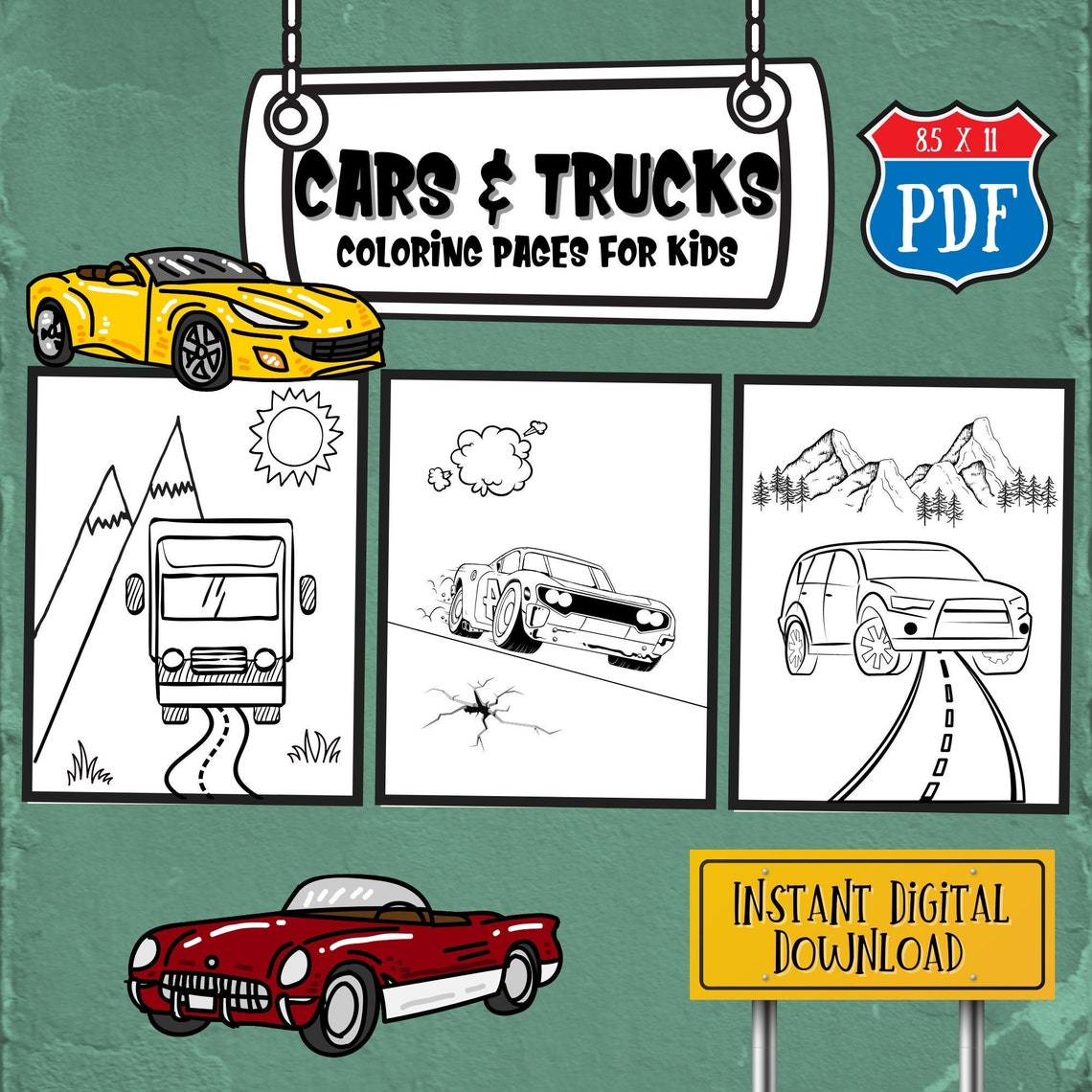 Cars and Trucks Coloring Pages, 30 Vehicle Coloring Pages for Kids - Etsy