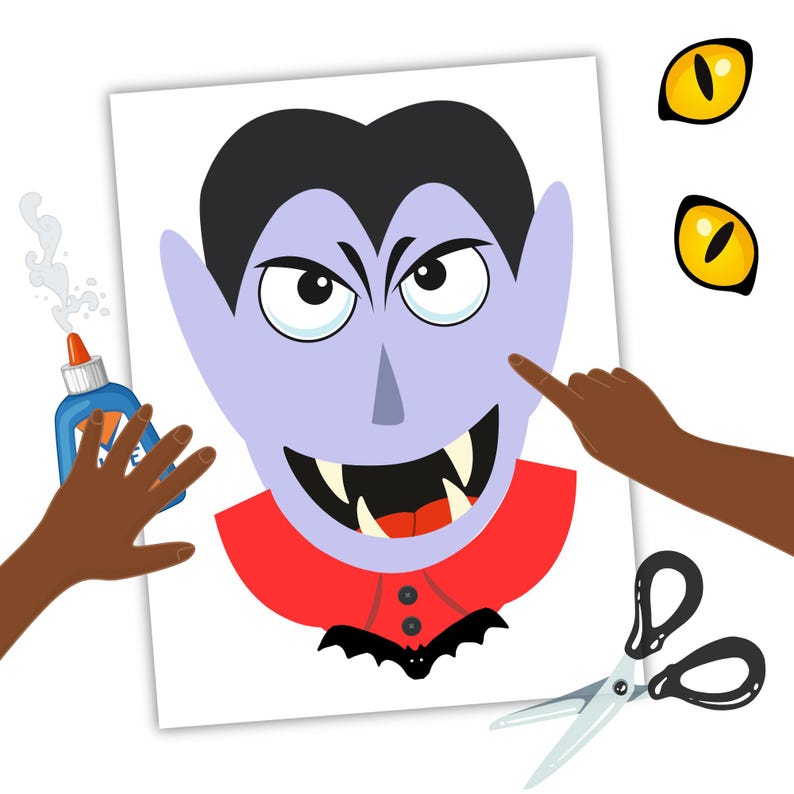 Printable Vampire Halloween Craft for Kids, Easy Cut and Paste DIY ...
