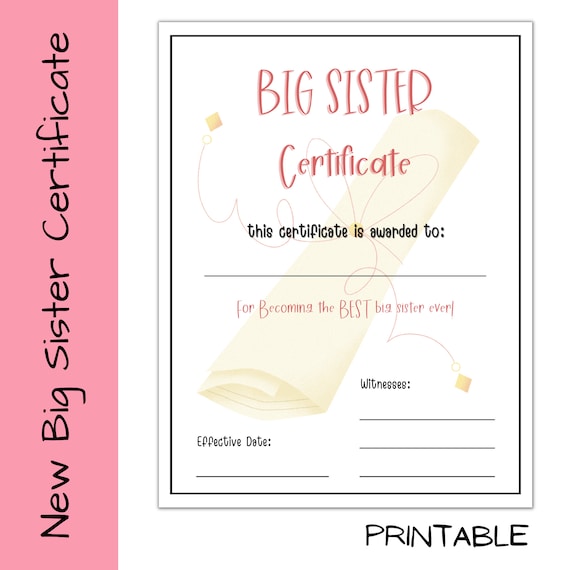 Printable Big Sister Certificate Promoted to Big Sister - Etsy Singapore