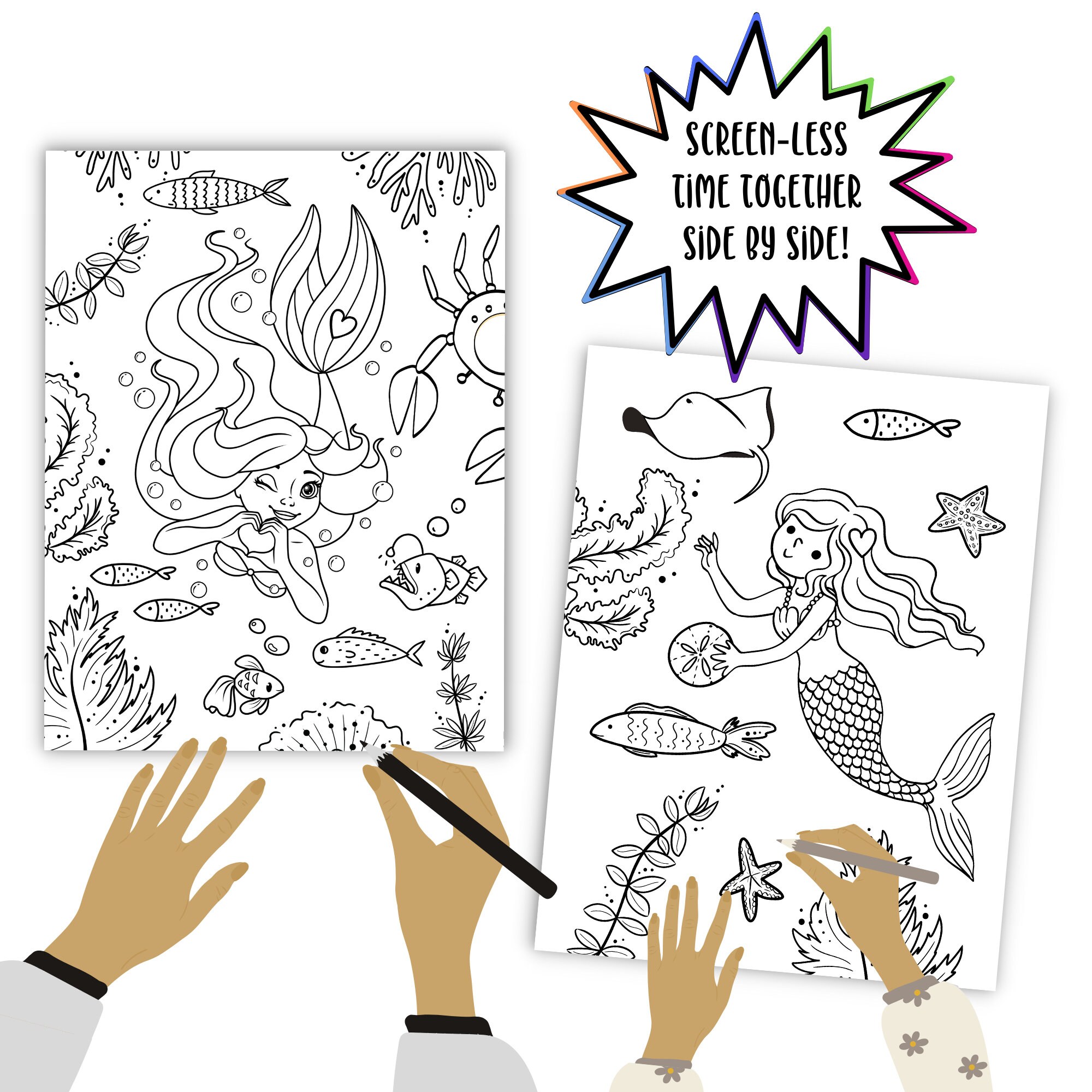 Mom and Me, Printable Mermaid Coloring Sheets, Instant Download - Etsy
