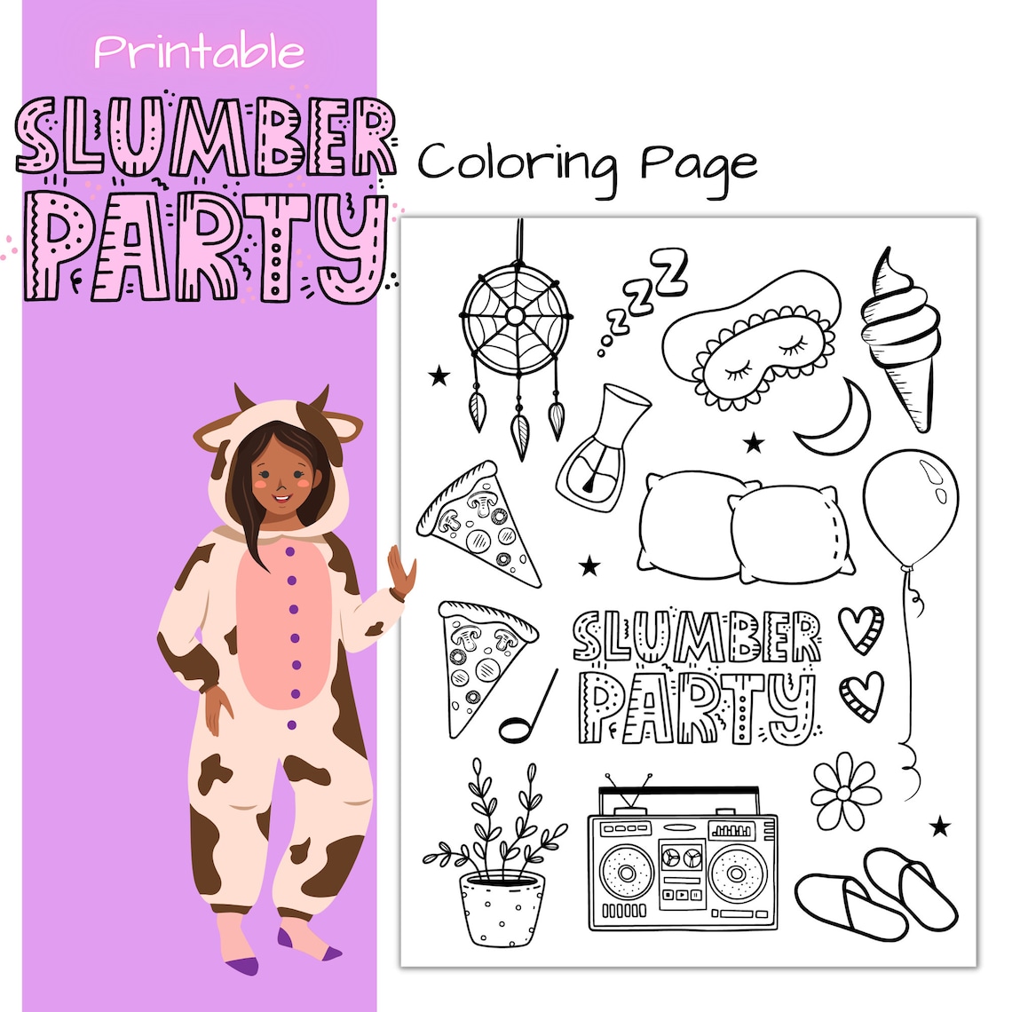 Printable Sleepover Coloring Page, Slumber Party Coloring Page for ...