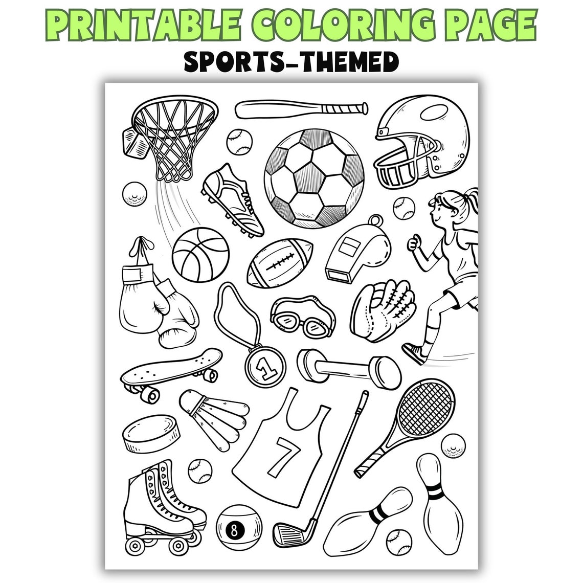 Sports Coloring Page, Printable Kids Activities - Etsy
