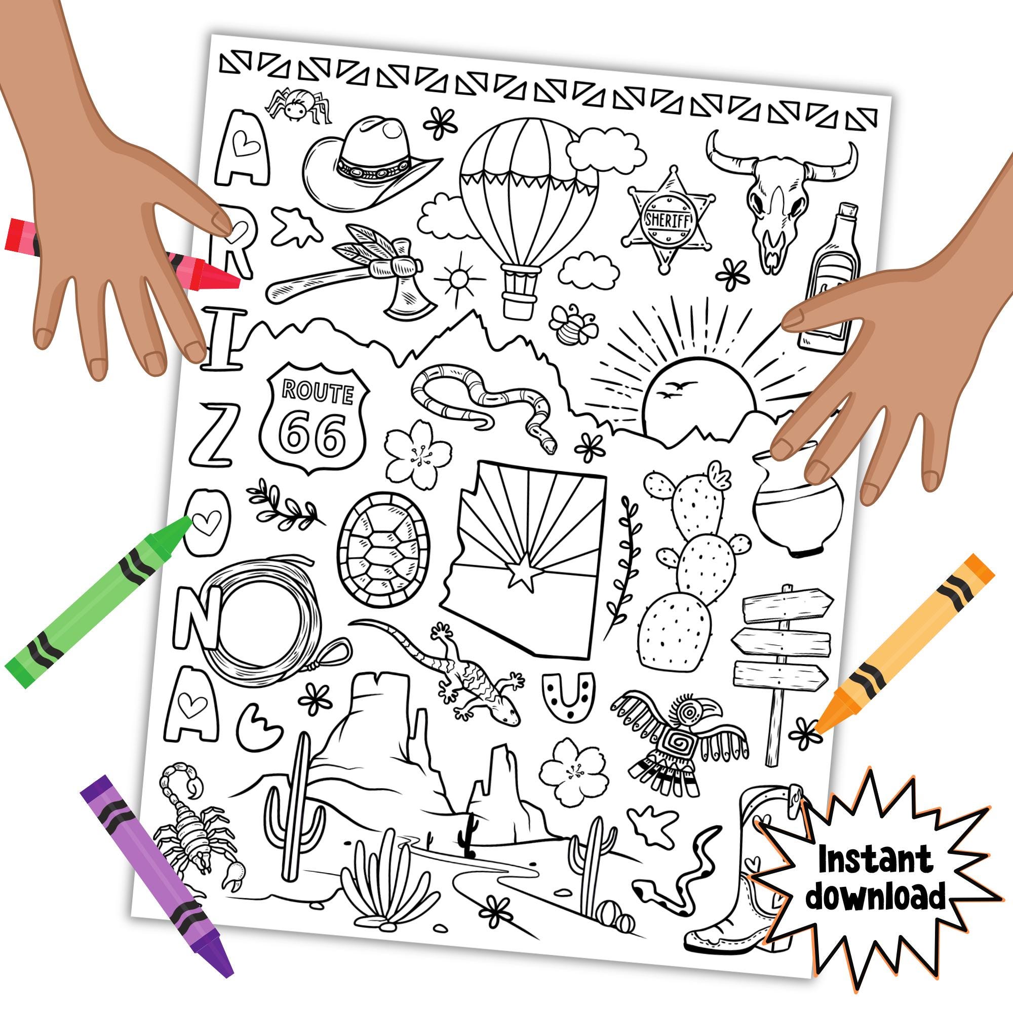 Arizona Doodle Art Coloring Page, Printable Creative Doodles for ...