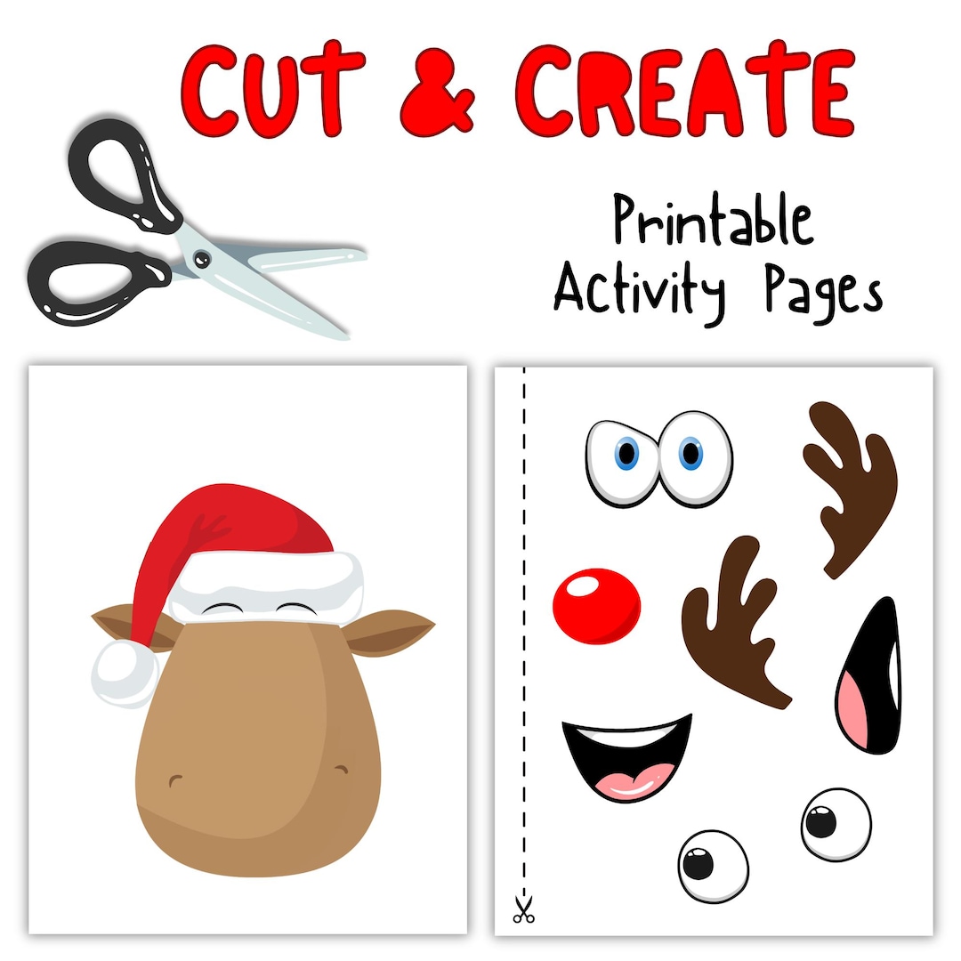 Printable Reindeer Cut and Create Activity for Kids, Fun Holiday DIY ...