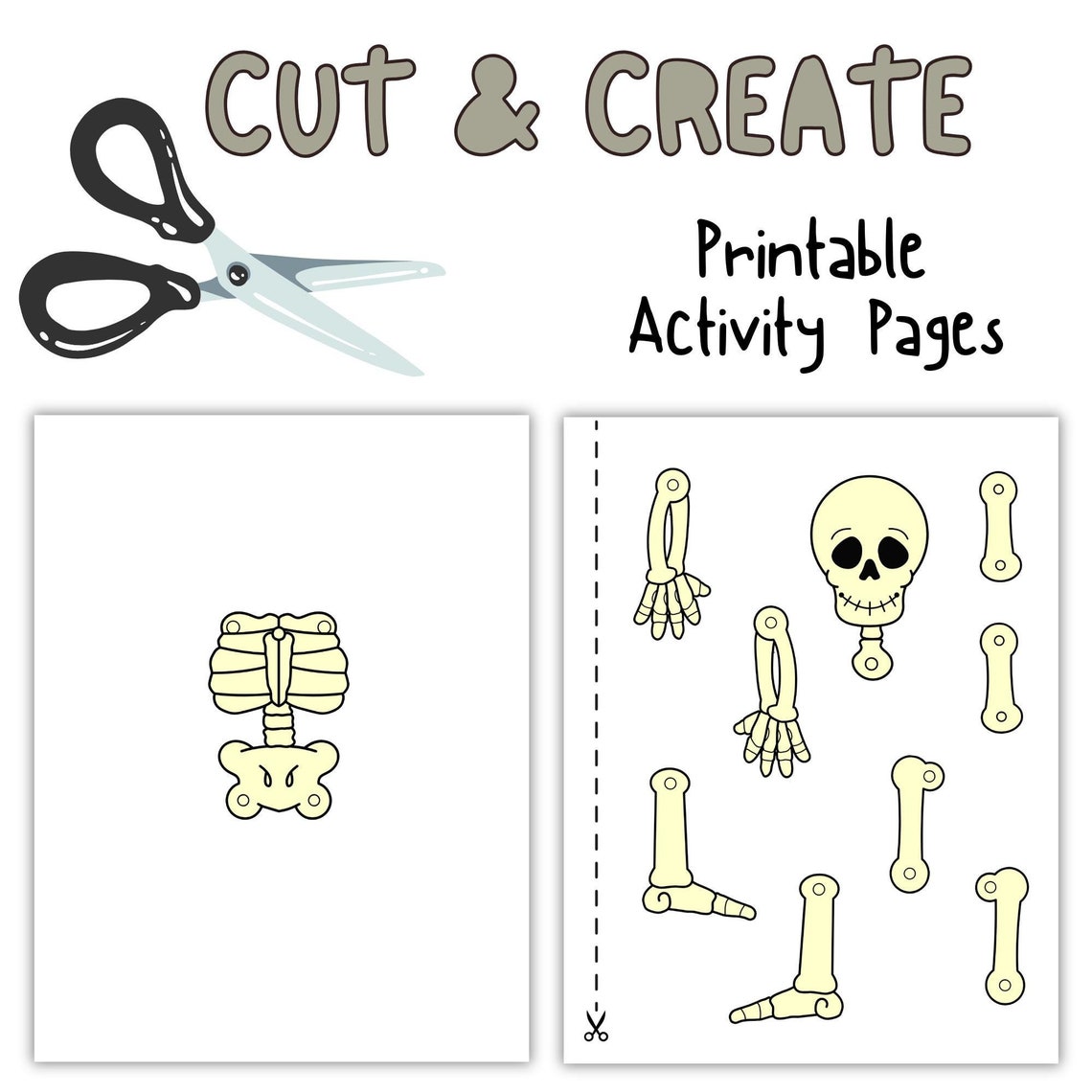 Skeleton Cut and Paste Printable Craft for Kids, DIY Halloween Activity ...