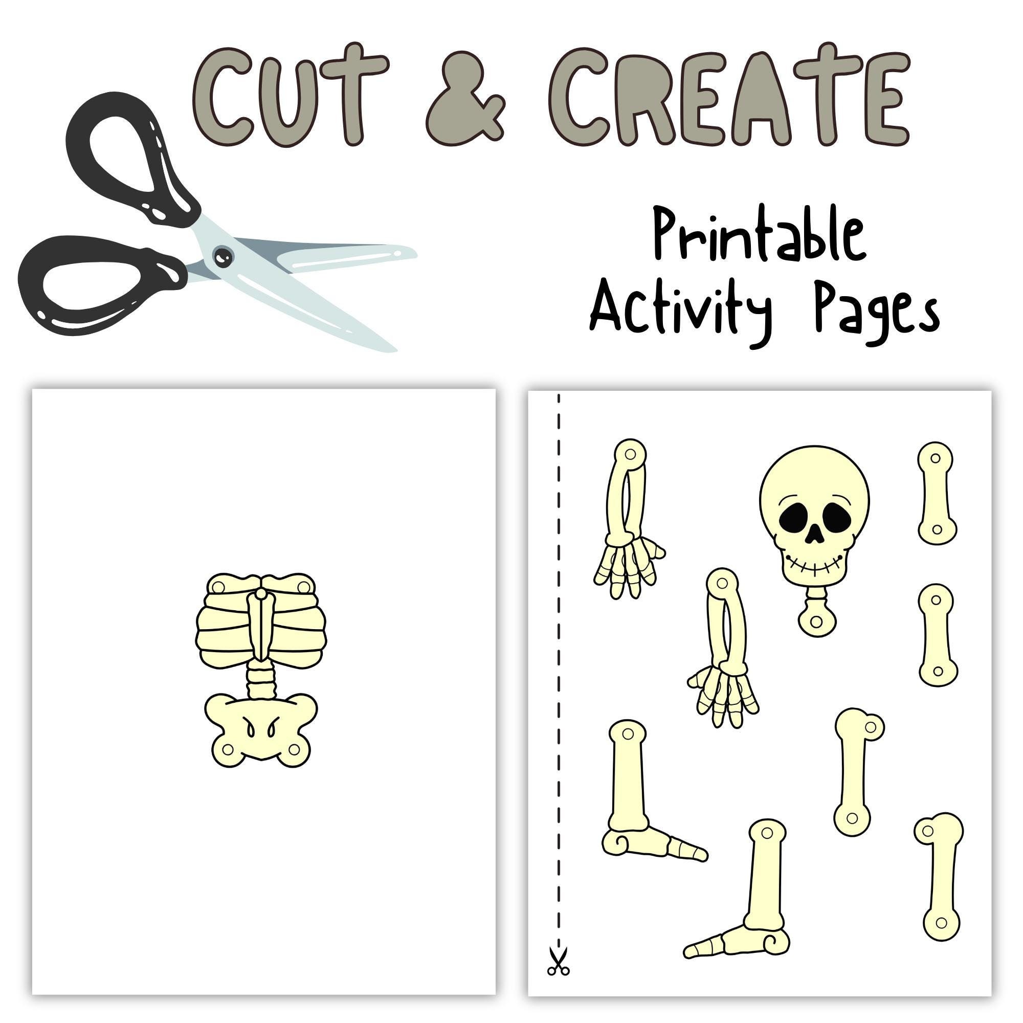 Skeleton Cut and Paste Printable Craft for Kids, DIY Halloween Activity ...
