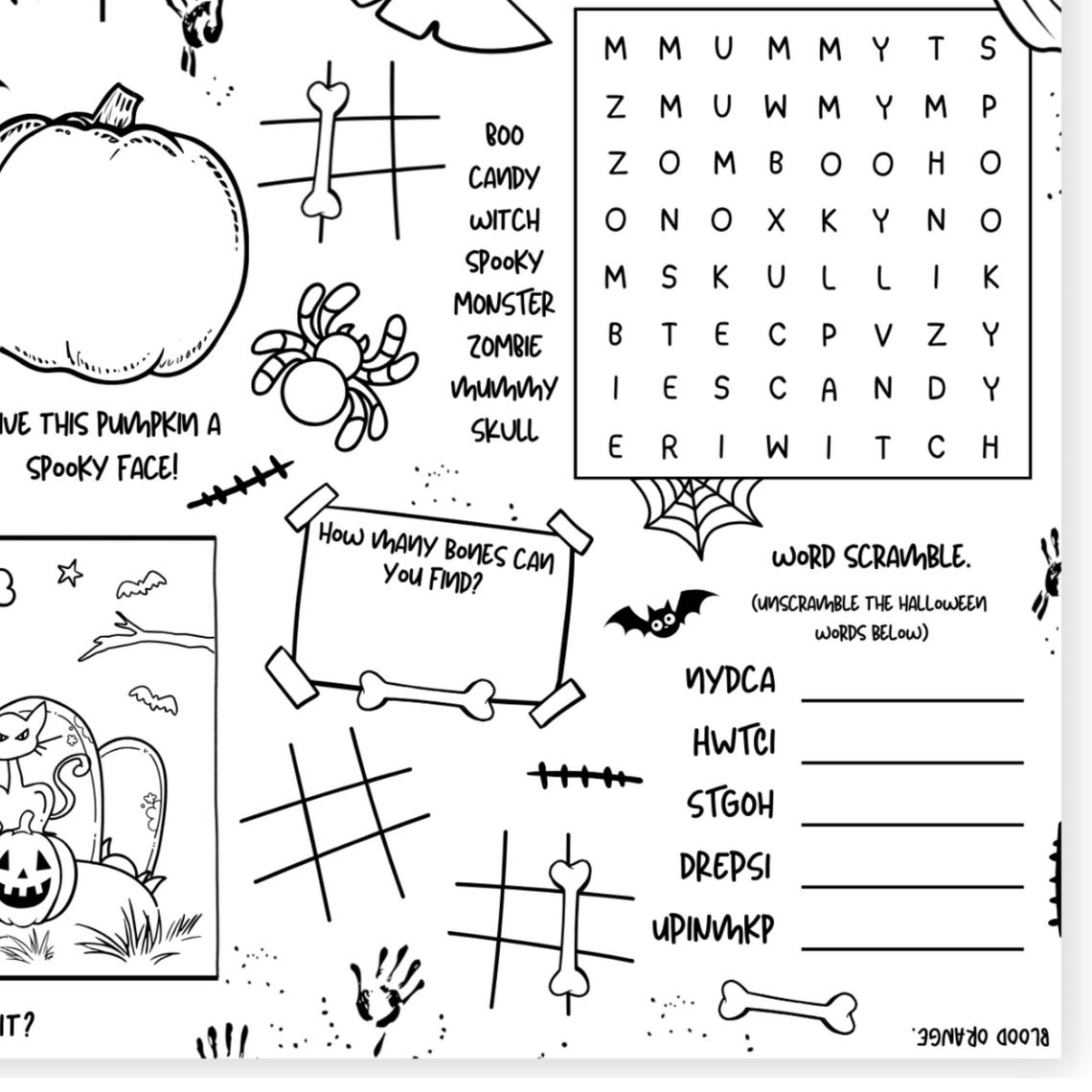 Halloween Activity Placemat Printable PDF for Kids, Fun Halloween Games ...