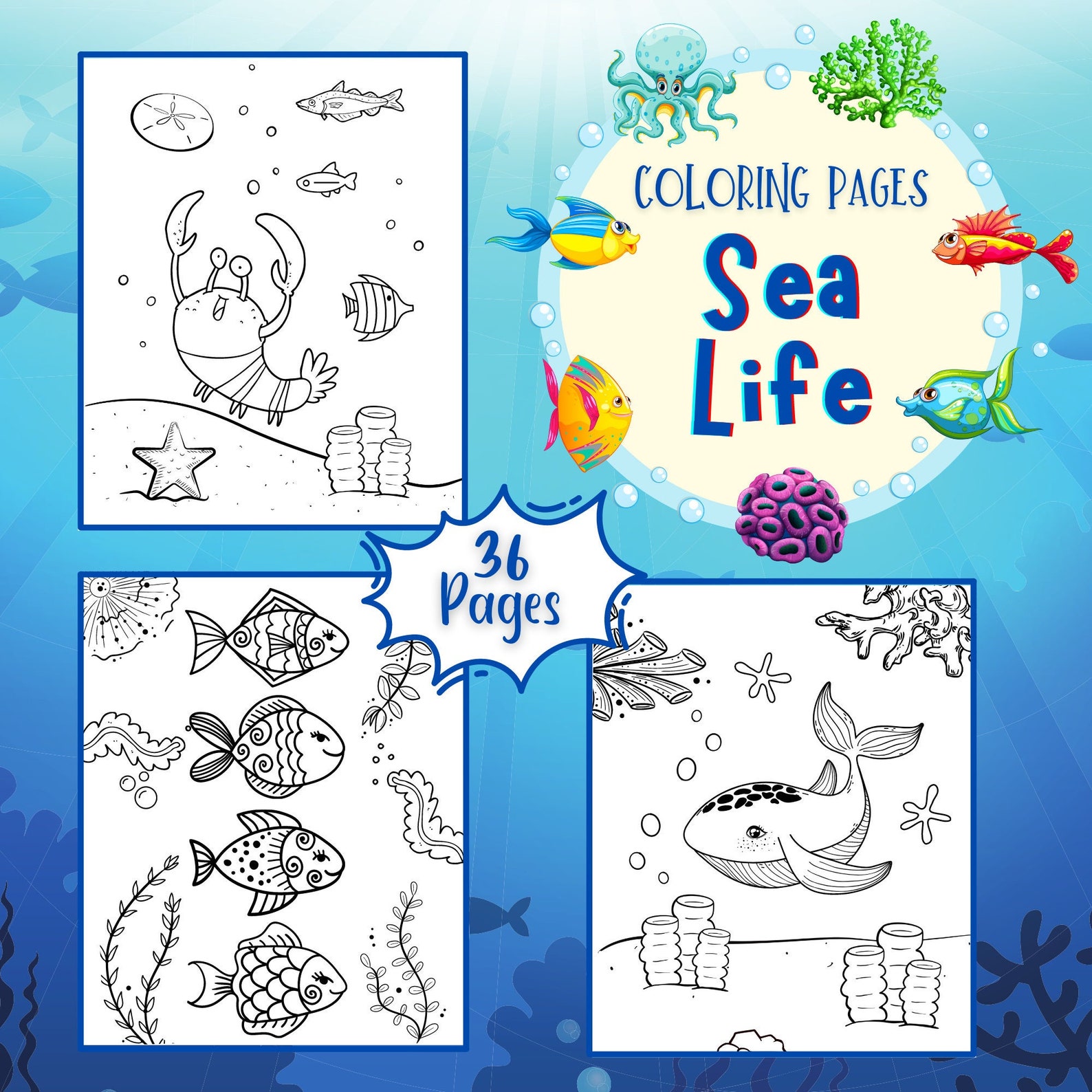 Printable Sea Life Coloring Pages, 36 Ocean Coloring Sheets for Kids - Etsy
