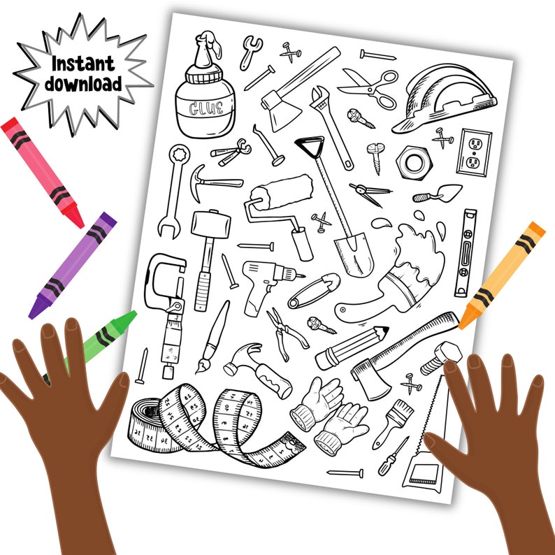 Tools Coloring Page, Printable Kids Activities - Etsy