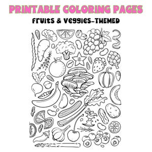 Fruit and Veggie Printable Coloring Page for Kids and Adults, Doodle ...
