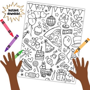 Printable Party Doodle Coloring Page, Fun and Festive Activity for All ...