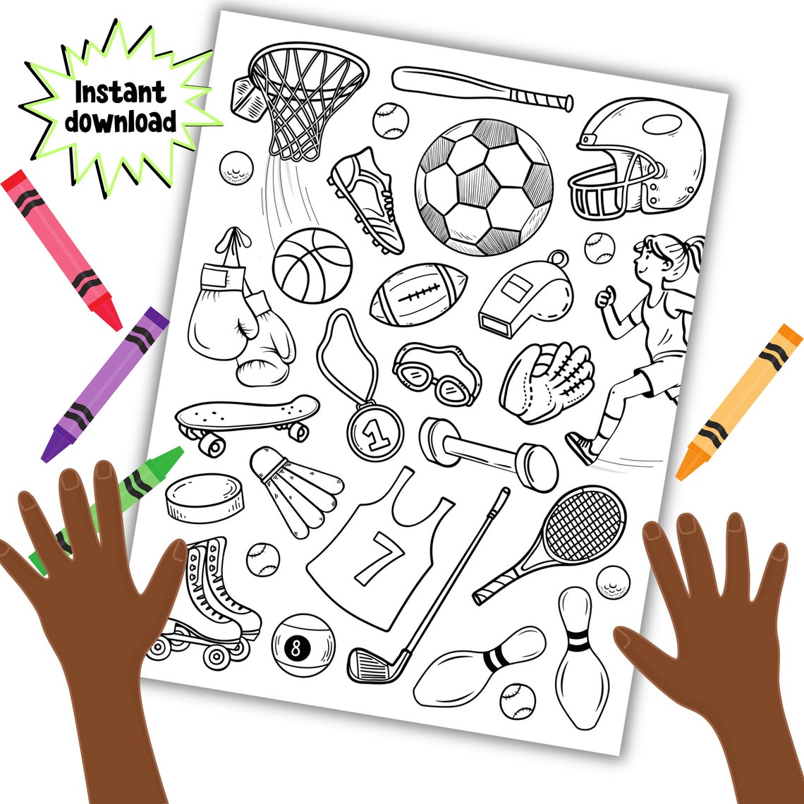 Sports Coloring Page, Printable Kids Activities - Etsy
