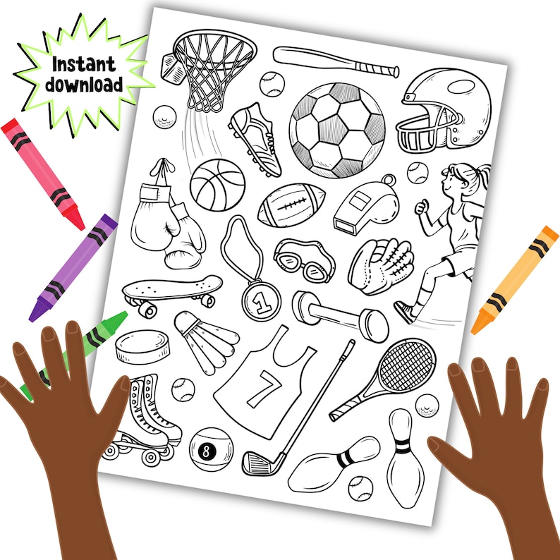 Sports Coloring Page, Printable Kids Activities - Etsy